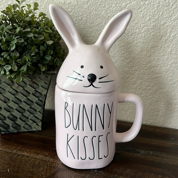 Rae Dunn | Other | Rae Dunn Bunny Kisses Pink Mug With Rabbit Ear Lid ...